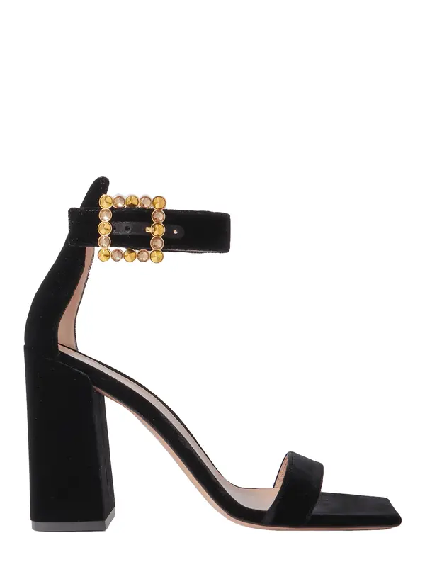 GIANVITO ROSSI Velluto 95 Crystal-embellished Velvet Sandals - Black