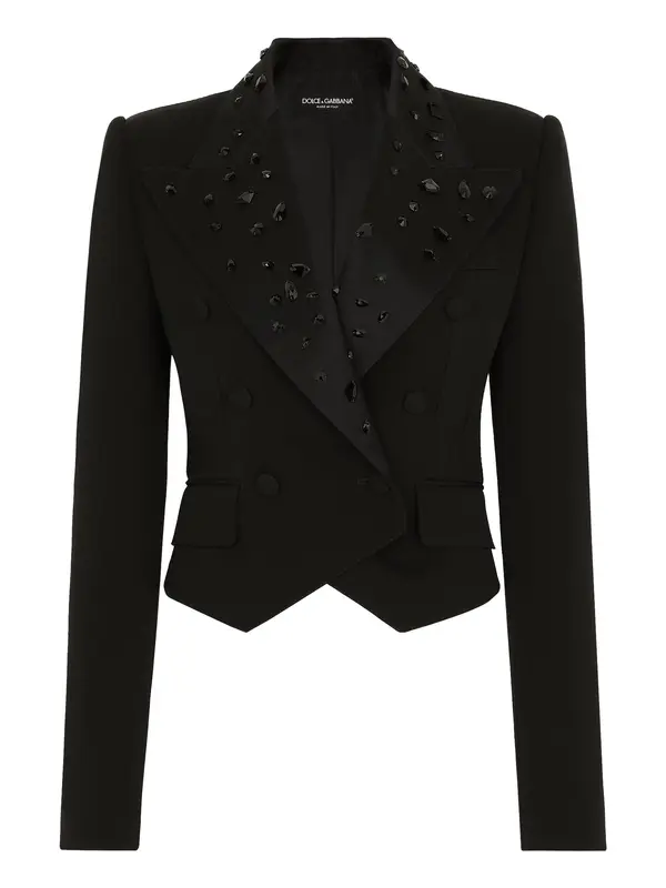 Dolce & Gabbana Cropped Wool Jacket With Rhinestone Details - Multicolor