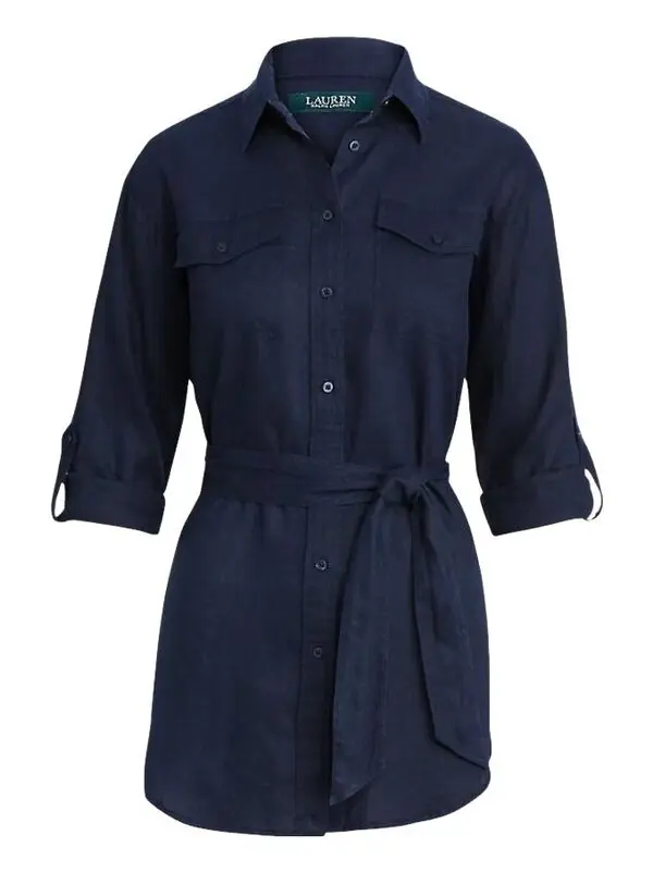 Ralph Lauren Relaxed Fit Belted Linen Shirt - Lauren Navy