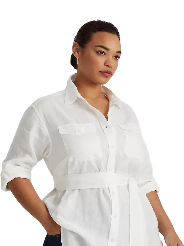 Ralph Lauren Relaxed Fit Belted Linen Shirt - White