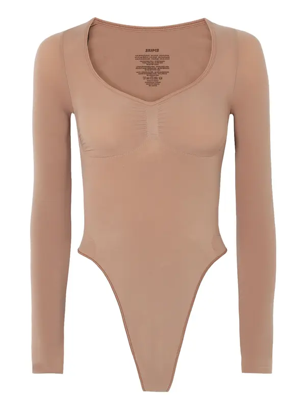 SKIMS Seamless Sculpt Long Sleeve Thong Bodysuit - Neutrals
