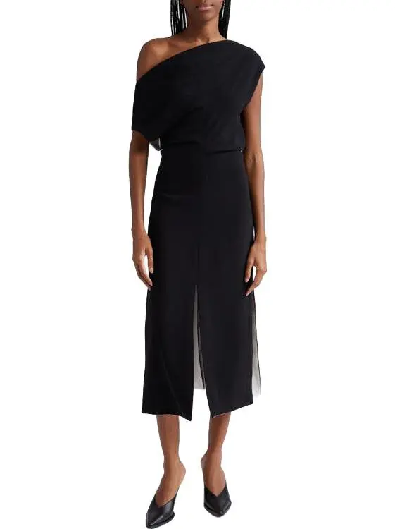 Proenza Schouler Off-the-shoulder Crepe Midi Dress - Black