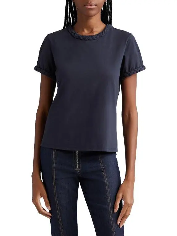 Cinq À Sept Braided Trim T-shirt - Navy