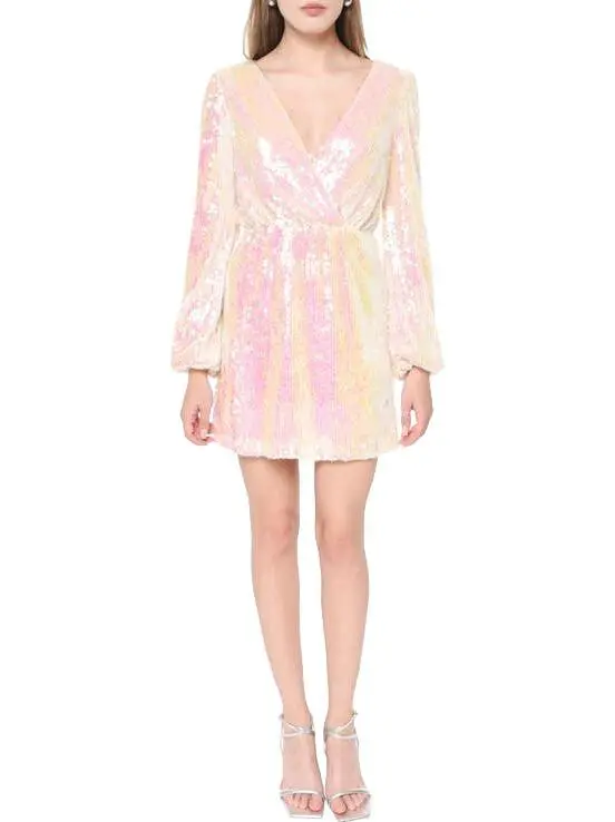 WAYF Carrie Long Sleeve Sequin Minidress - Opal Sequin