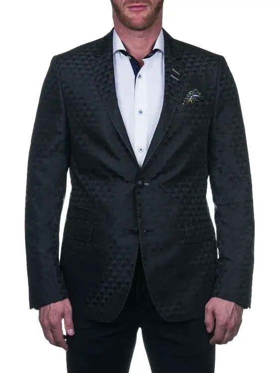 MACEOO Socrate Skull Print Two Button Notch Lapel Blazer - Black