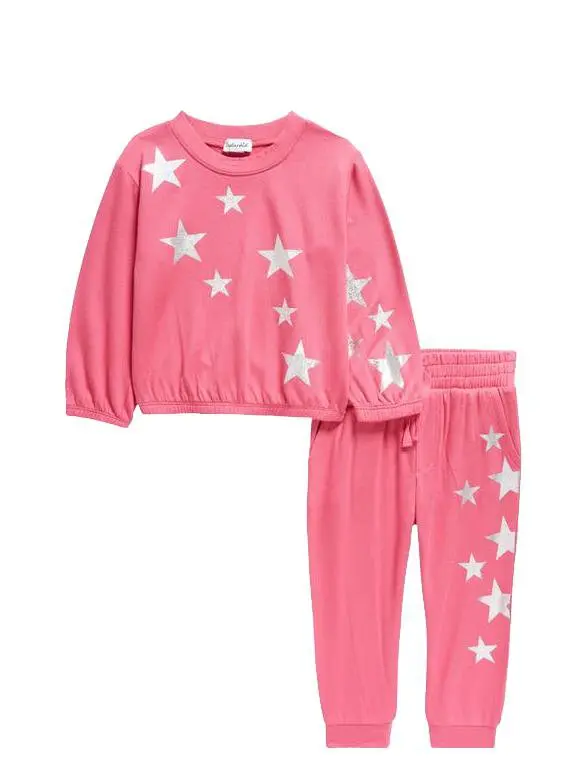 Splendid Star Sweatshirt And Joggers Set - Hot Pink