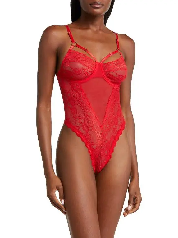COQUETTE Lace & Mesh Teddy - Red