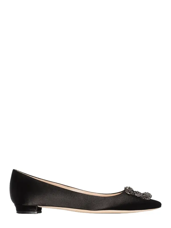 Manolo Blahnik Hangisi Crystal Satin Ballet Pumps - Black
