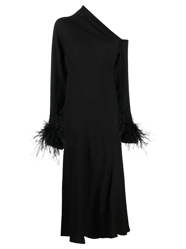 16Arlington Adelaide Feather-trim Midi Dress - Black