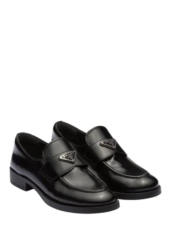 Prada Brushed Leather Loafers - Black