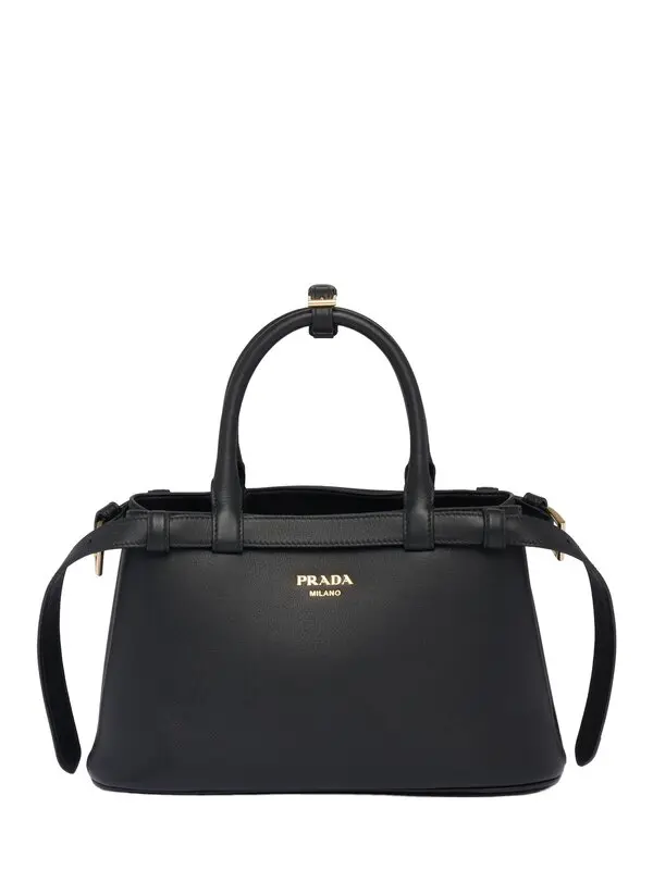 Prada Small Leather Handbag With Buckle Detail - Black