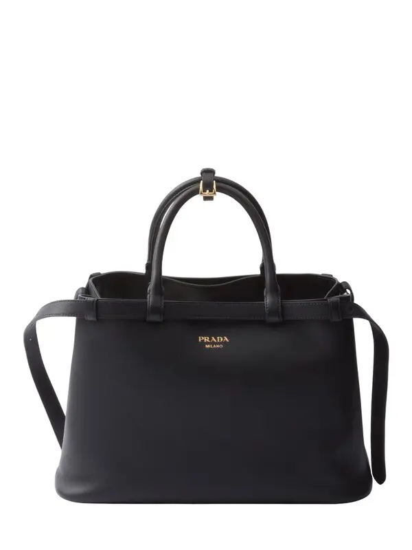 Prada Buckle Leather Handbag - Black