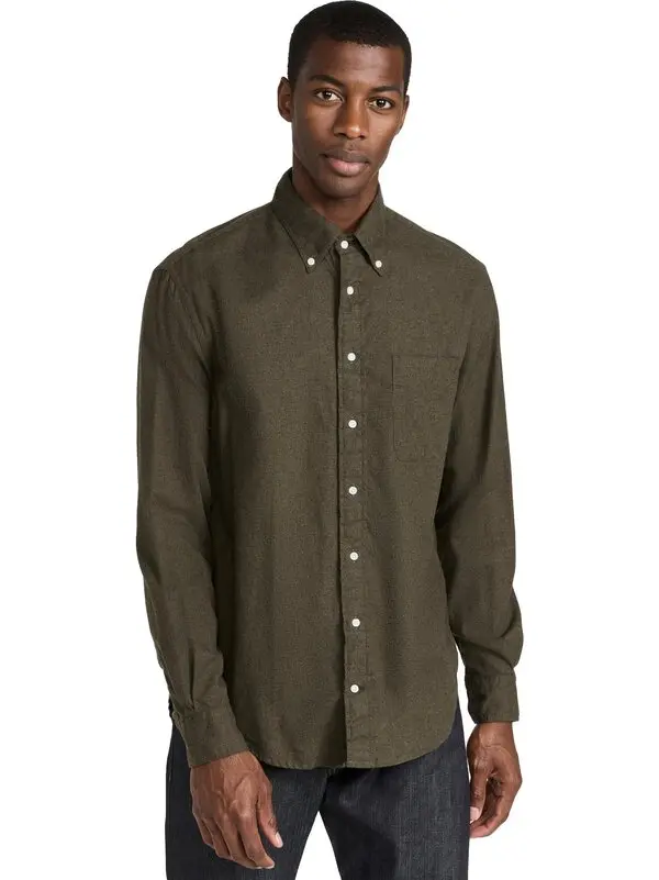 Gitman Bros Classic Cotton Flannel Shirt - Olive