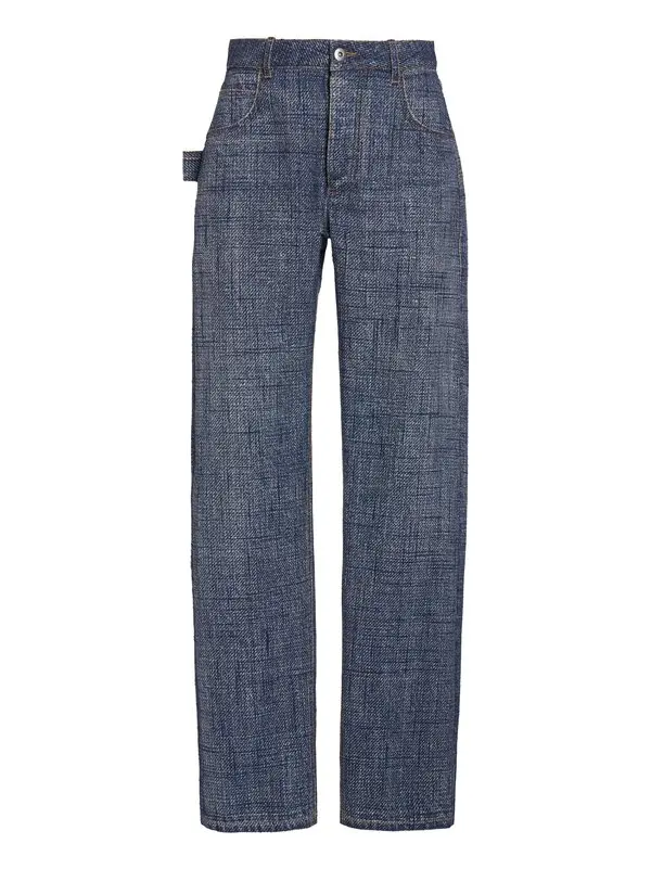 Bottega Veneta Denim-print Straight-leg Trousers - Blue