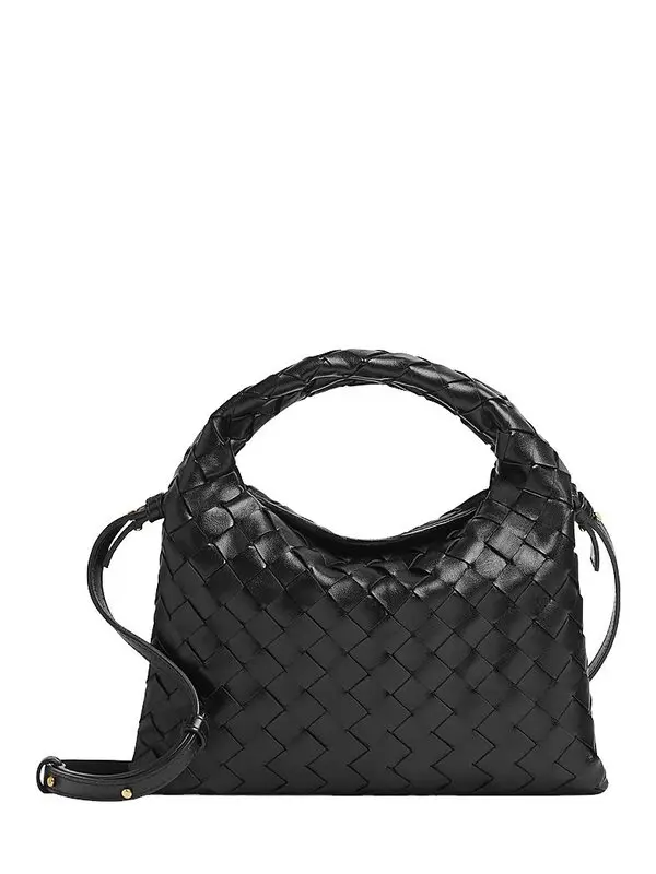 Bottega Veneta Mini Hop Intrecciato Shoulder Bag - Black/brass