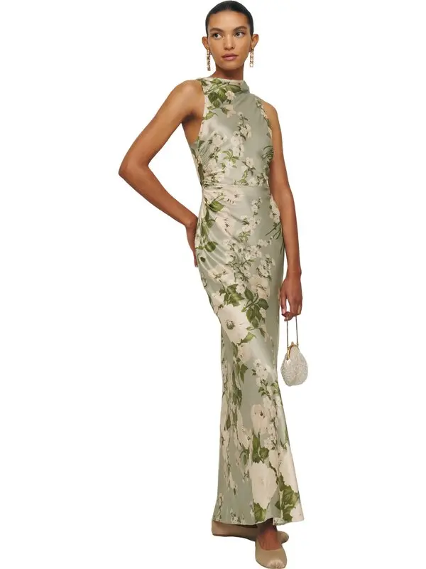 REFORMATION Anaiis Silk Maxi Dress - Green