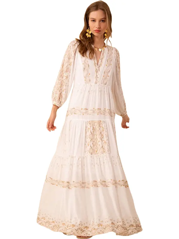 Hale Bob Emery Embroidered Maxi Dress - Neutral