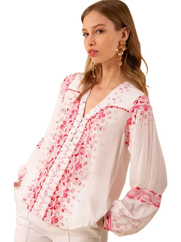 Hale Bob Cora Embroidered Top - Pink