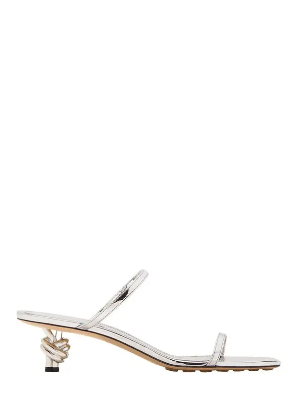 Bottega Veneta Metallic Knot Heel Slide Sandals - Silver