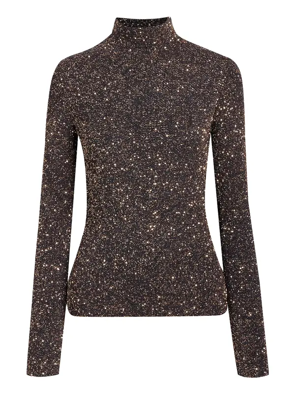 Proenza Schouler Cutout Sequined Crochet-knit Turtleneck Sweater - Chocolate