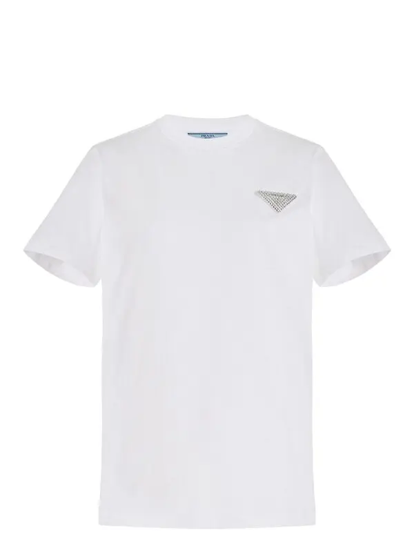 Prada Logo-crystal Cotton T-shirt - White