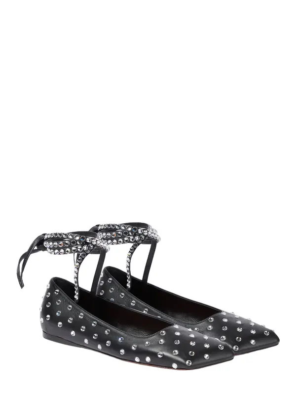 Amina Muaddi Ane Embellished Leather Ballet Flats - Black