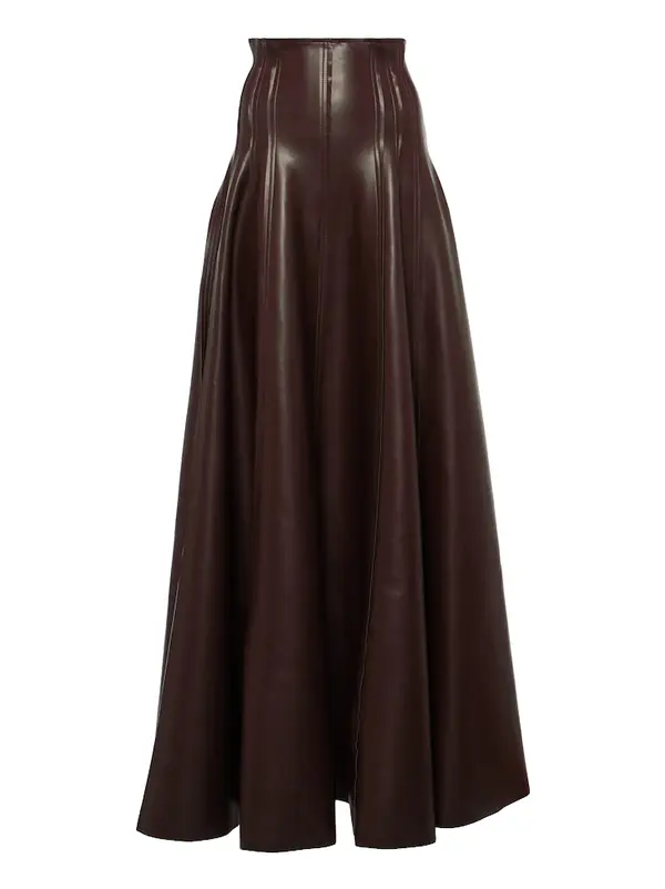 Norma Kamali Grace Pleated Faux Leather Maxi Skirt - Brown