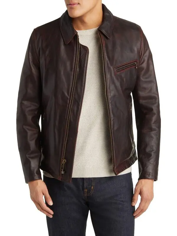 SCHOTT Waxy Cowhide Leather Mechanics Jacket - Brandy