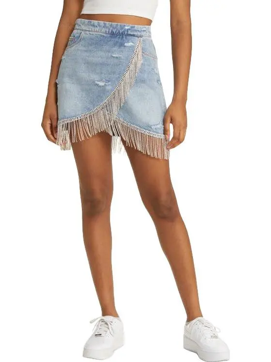 Blanknyc Rhinestone Fringe Denim Miniskirt - Heart And Soul