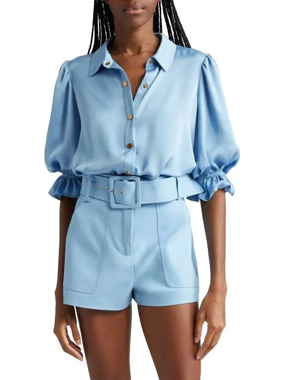 Ramy Brook Dina Matte Satin Bodysuit - Blue Quartz