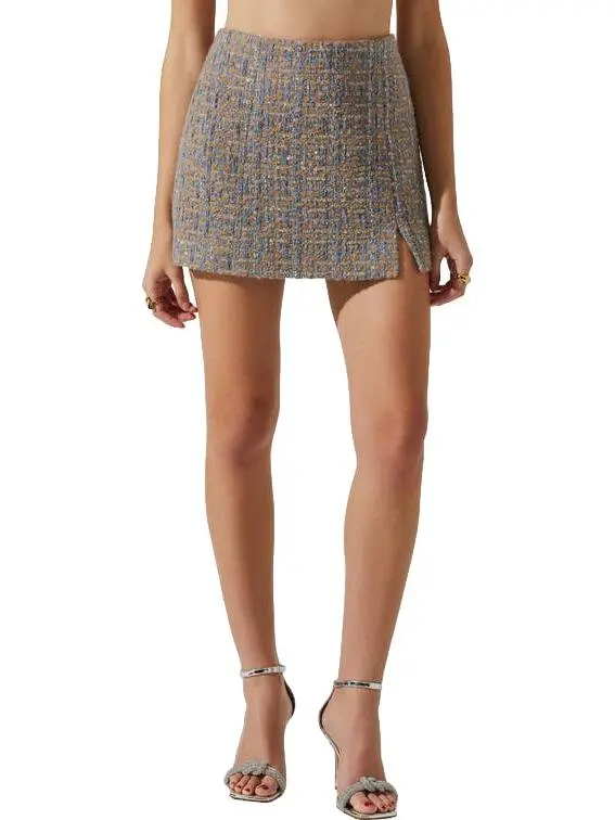 Astr The Label Covina Tweed Miniskirt - Blue Taupe