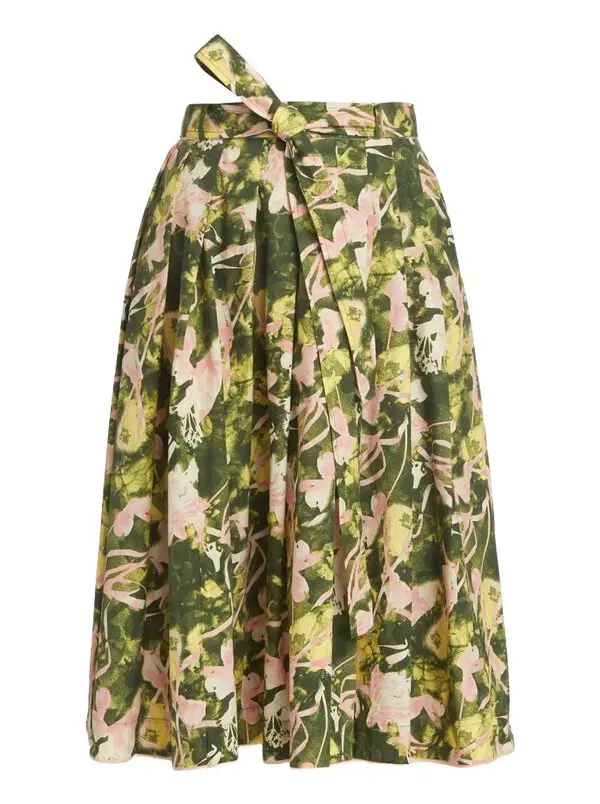 3.1 Phillip Lim Floating Iris Floral A-line Skirt - Olive Floating Iris