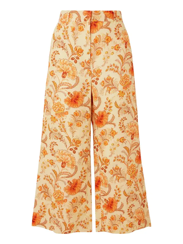 Zimmermann Junie Belted Floral Linen Pants - Cream