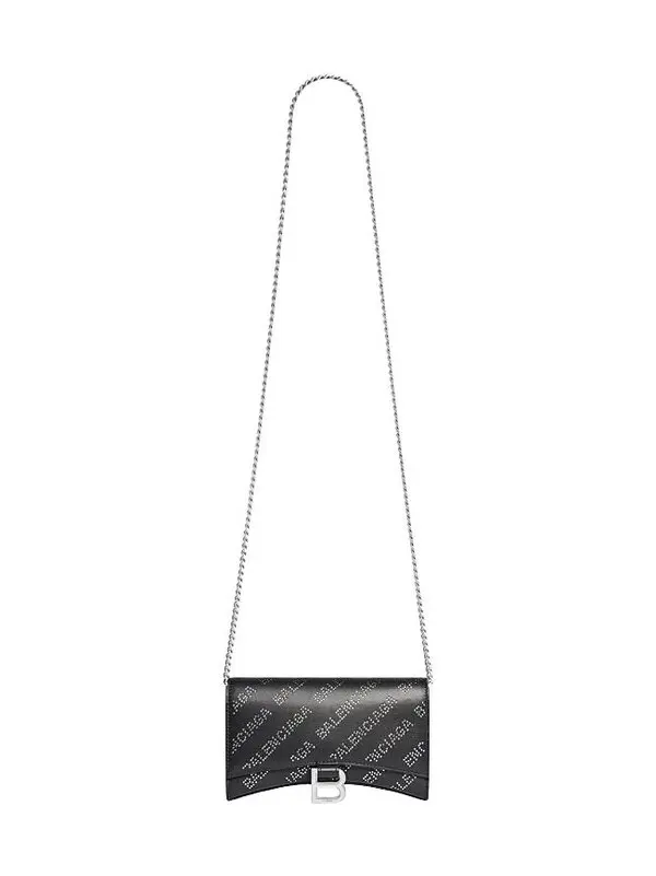 Balenciaga Hourglass Wallet On Chain With Rhinestones - Black