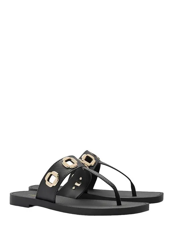 Larroude Milan Grommet Thong Sandals - Black