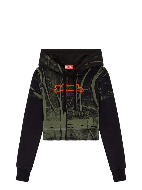 DIESEL® Cropped Cotton Hoodie With Graphic Print - Green