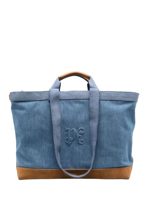 Palm Angels Monogram-embossed Denim Tote - Blue