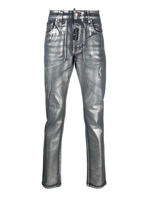 Philipp Plein Metallic-effect Straight-leg Jeans - Blue