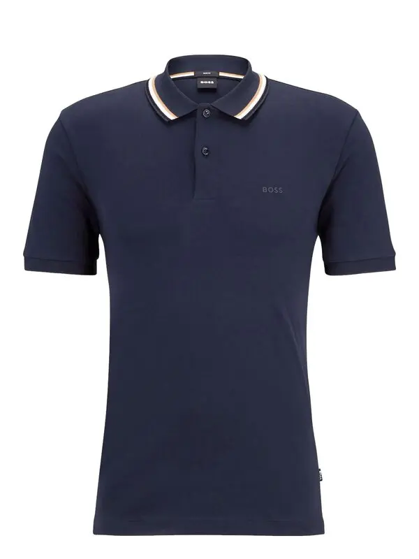 BOSS Logo-print Striped-trim Cotton Polo Shirt - Blue