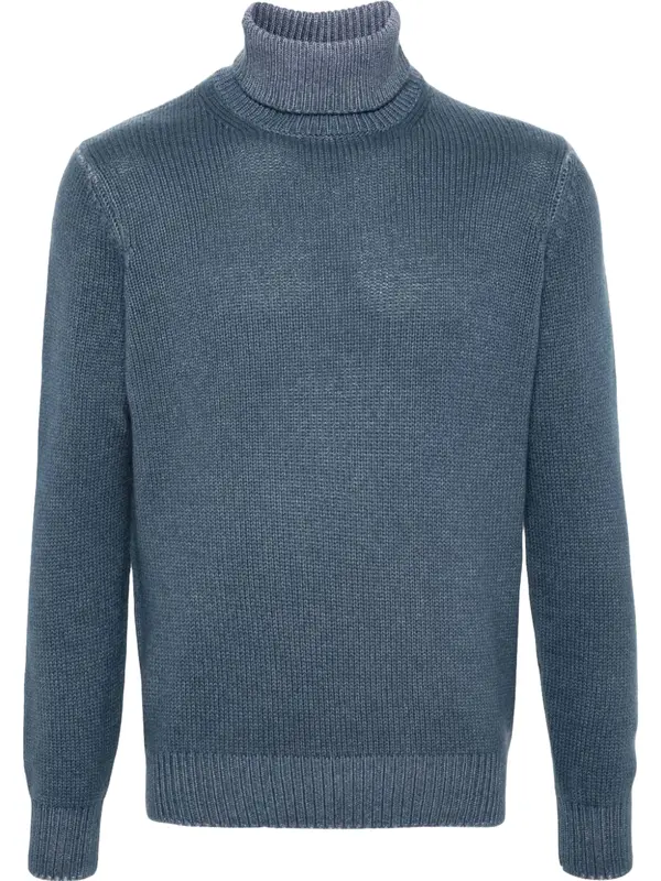 DELL'OGLIO Roll-neck Wool Blend Jumper - Blue