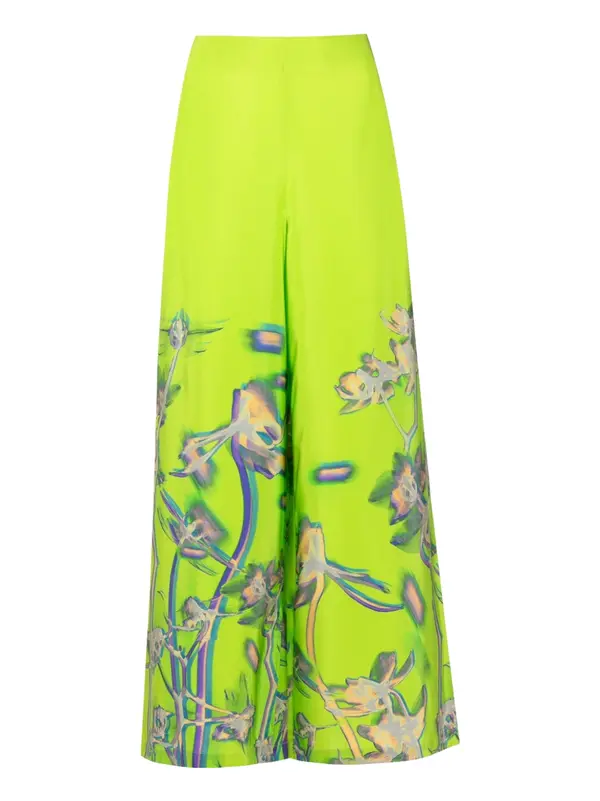 LENNY NIEMEYER Dandelion-print Silk Palazzo Pants - Green