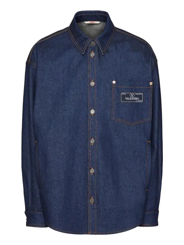 Valentino Garavani Logo-appliqué Denim Shirt - Blue