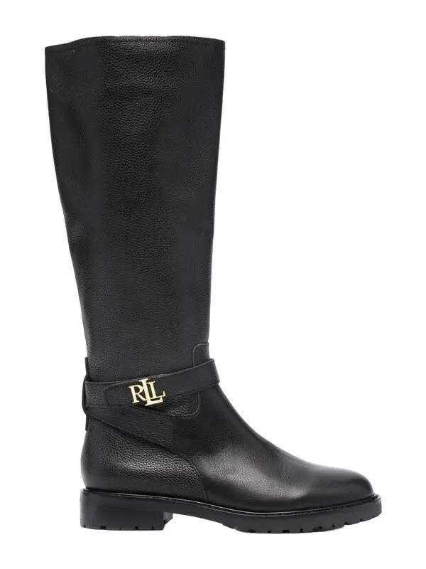 Ralph Lauren Tumbled Leather Boots - Black