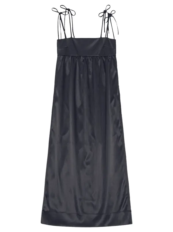 GANNI Sleeveless Satin Maxi Dress - Black