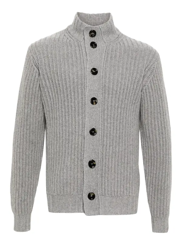 DELL'OGLIO High-neck Cashmere Cardigan - Grey