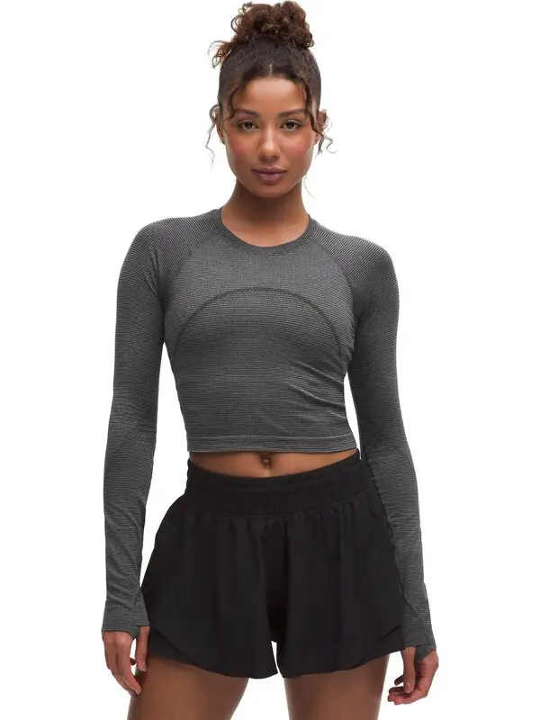 Lululemon Swiftly Tech Cropped Long-sleeve Shirt 2.0 - Spandex Stripe Black/white
