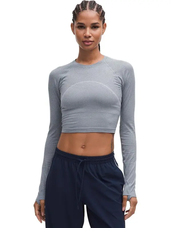 Lululemon Swiftly Tech Cropped Long-sleeve Shirt 2.0 - Spandex Stripe Starch Blue/club Blue