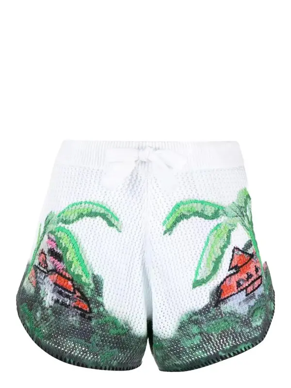 Amiri Graphic-print Crochet-knit Shorts - White