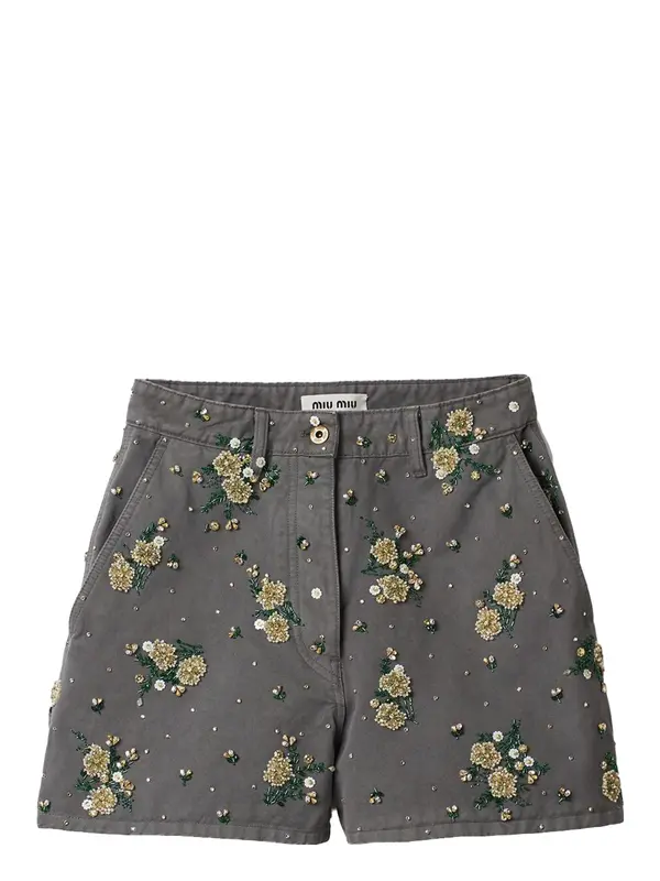 Miu Miu Floral-embellished Bermuda Shorts - Grey