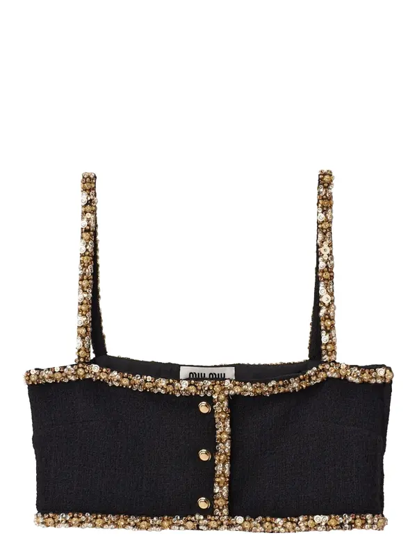 Miu Miu Sequin-embellished Tweed Cropped Top - Black
